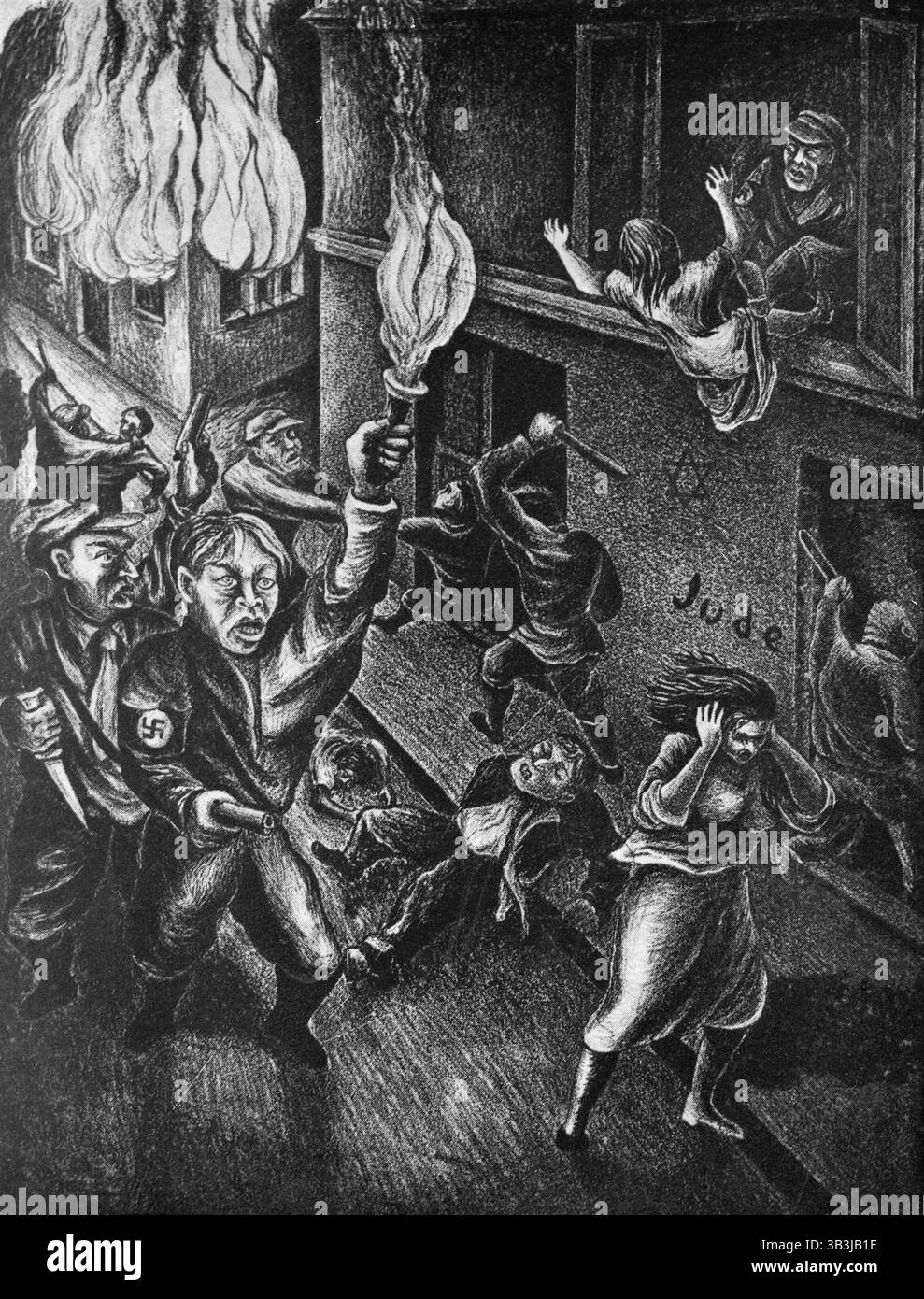 Kristallnacht, illustration by Mexican artist Luis Arenal, 1940s Stock ...