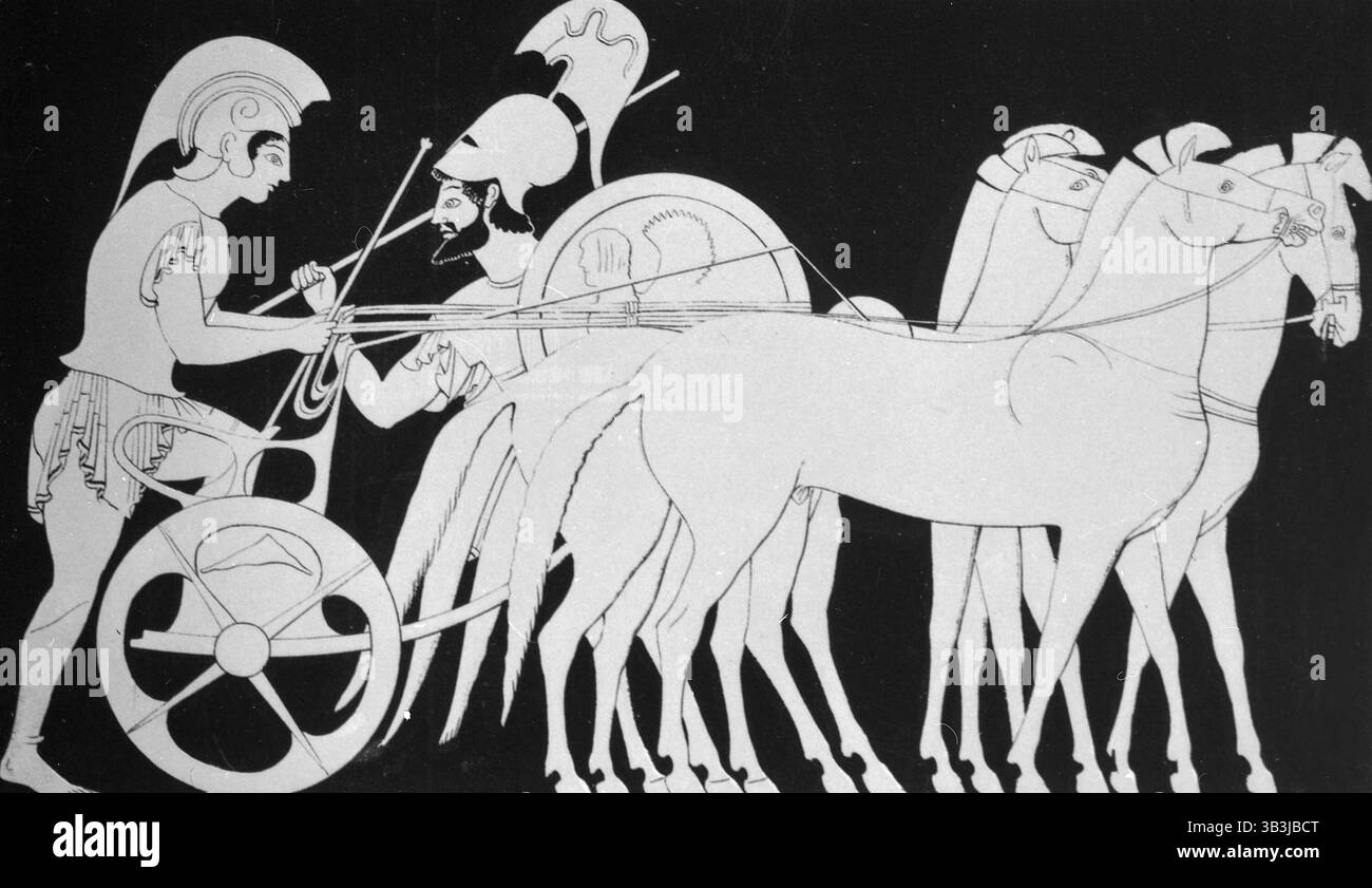 Greek decoration with warriors fighting, illustration from ancient ...
