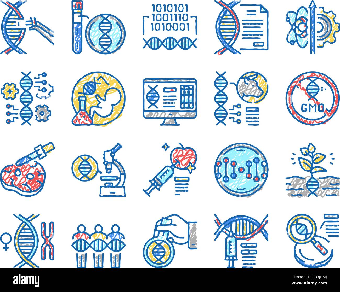 Genetic Engineering set Icons hand drawn Illustration Stock Vector ...