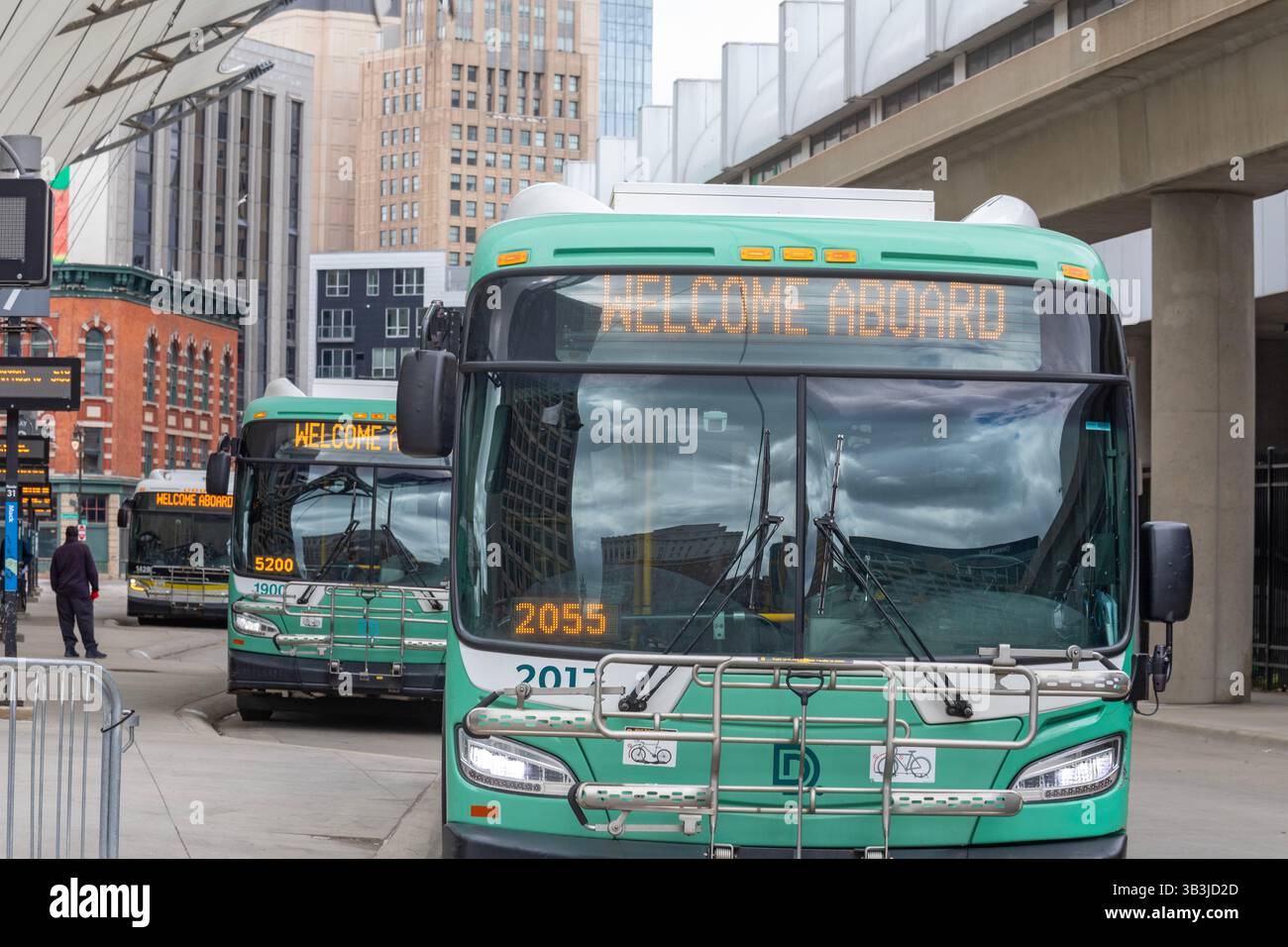 Detroit, Michigan - Detroit City Buses are parked at the Rosa Parks ...