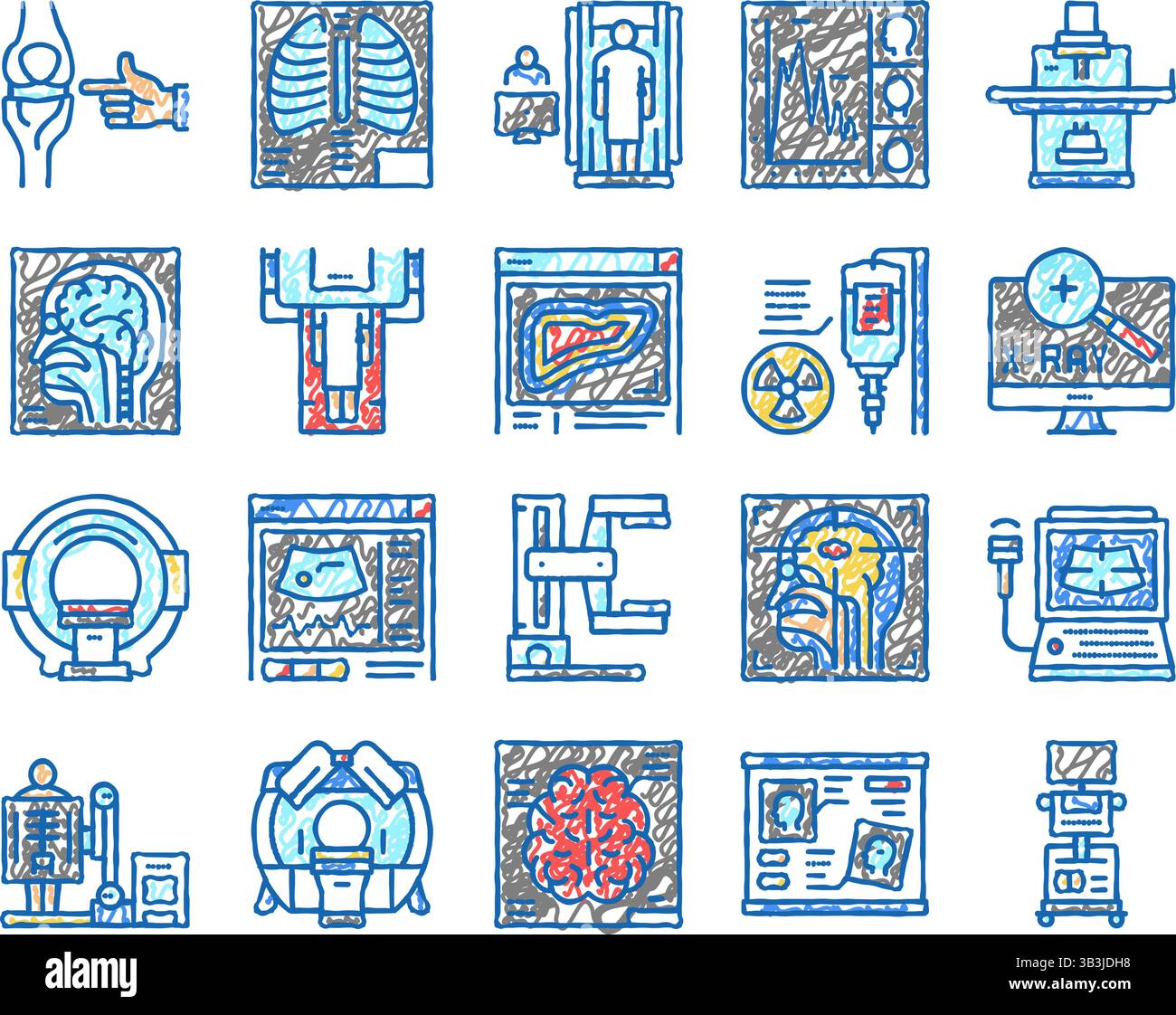Radiology Equipment set Icons hand drawn Illustration Stock Vector ...