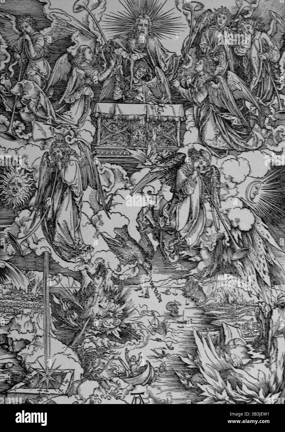 The Seven Angels playing trumpets, illustration from St John Apocalypse ...