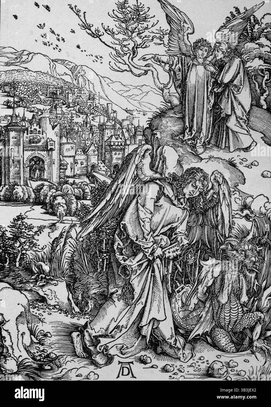 The Angel with the key of the abyss, illustration from St John ...