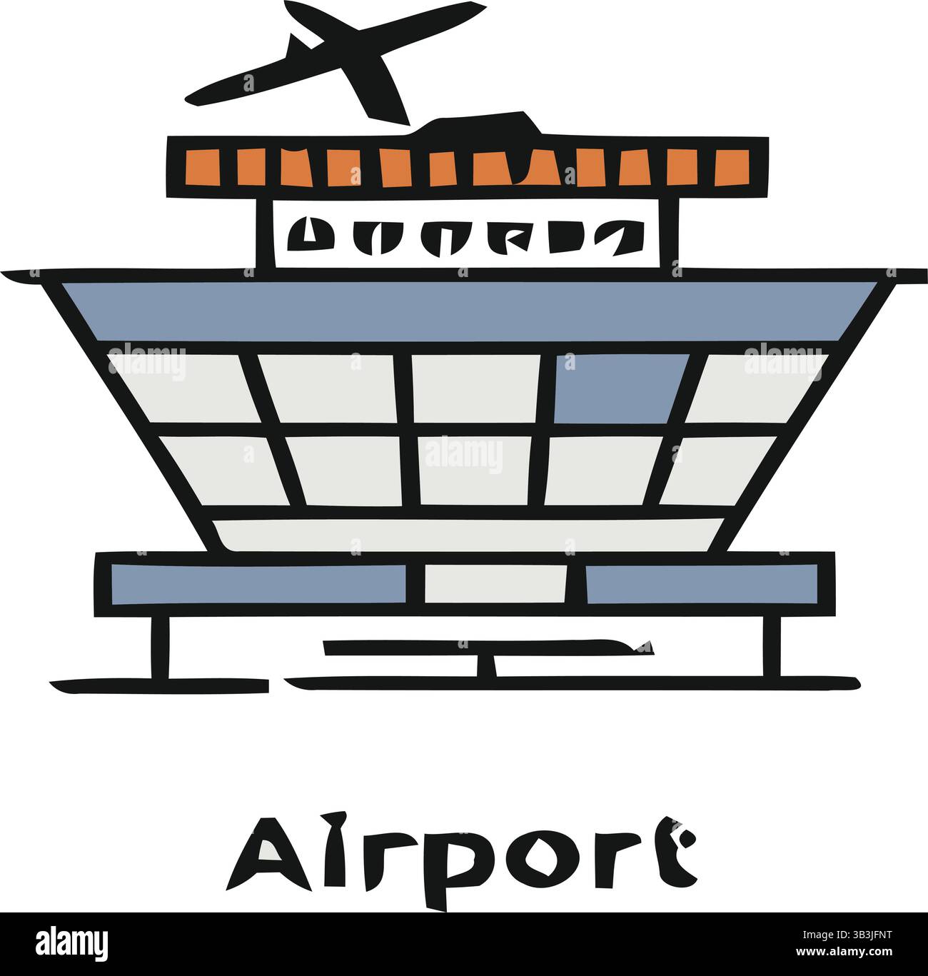 Cartoon Airport Building Illustration with Vehicle Stock Vector Image ...