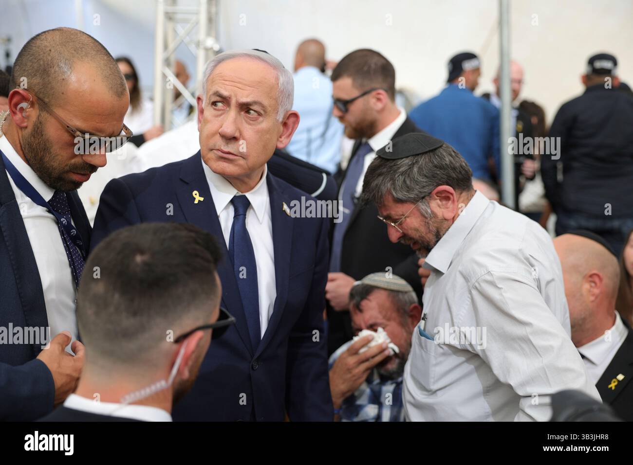 Israeli Prime Minister Benjamin Netanyahu talks with Meir Hershkowitz ...