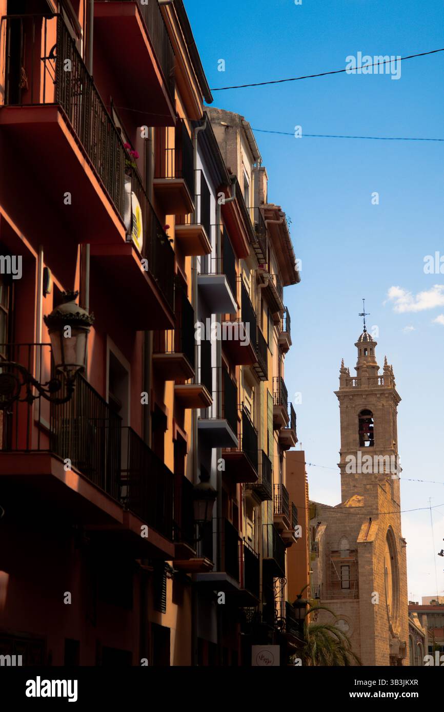 Colorful Building Facades Half in Shadow and Half in Sunlight, with ...