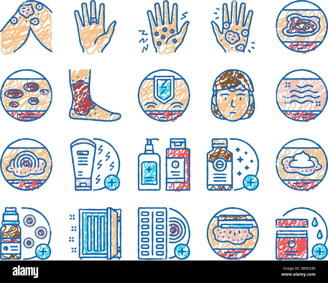 Eczema Disease Treat set Icons hand drawn Stock Vector Image & Art - Alamy