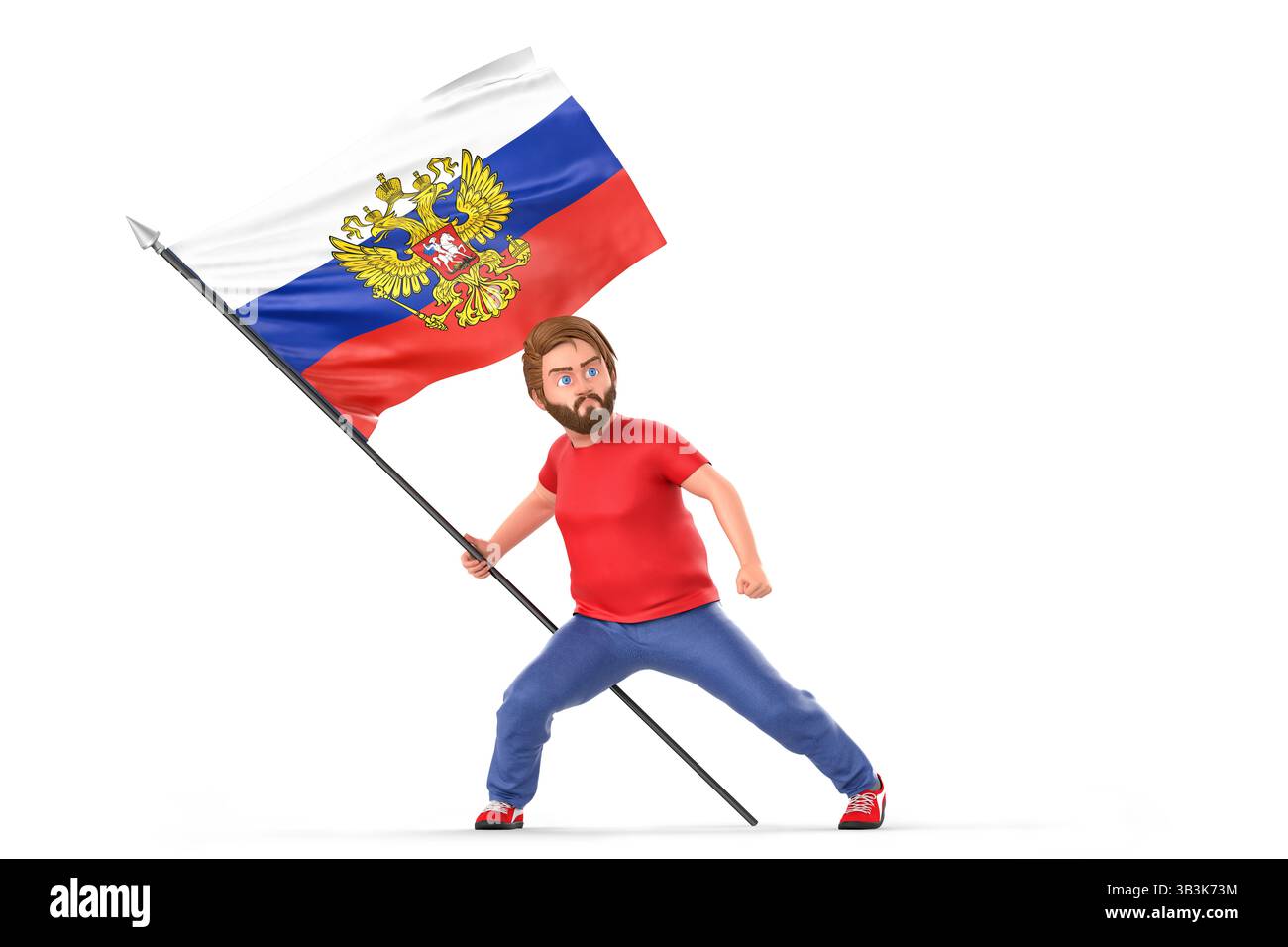 Cartoon man firmly holding and proudly displaying the Russian flag ...