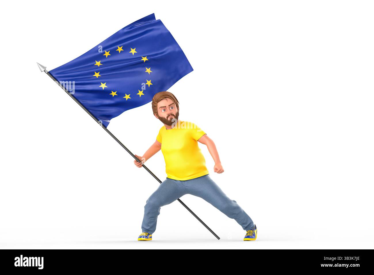 Determined male proudly displaying European Union flag, representing ...