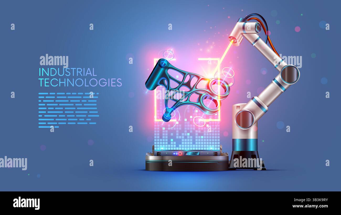 Robot welding at factory processes metal part. Designing, prototyping ...