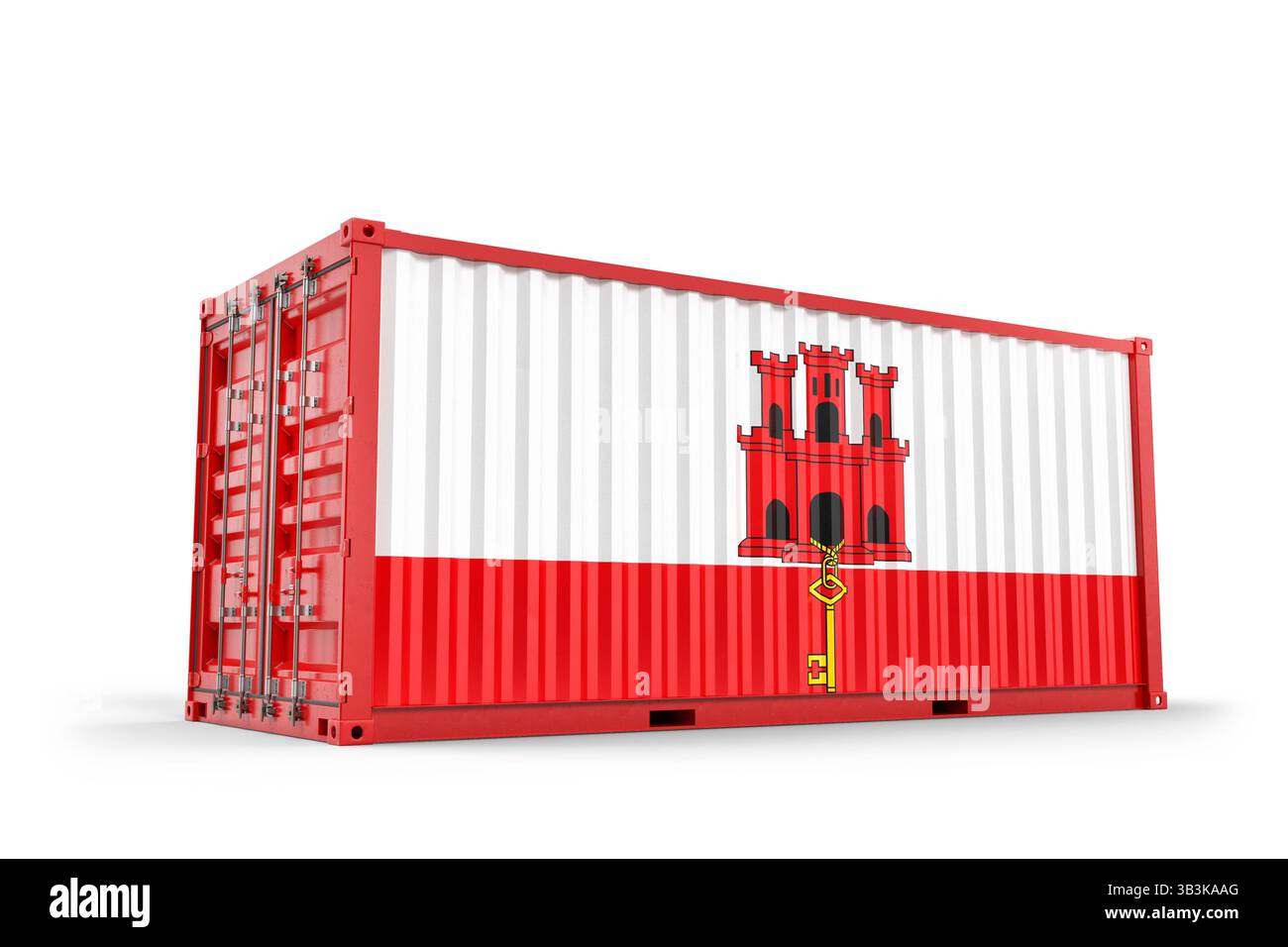 Freight container bearing Gibraltar national flag, representing ...