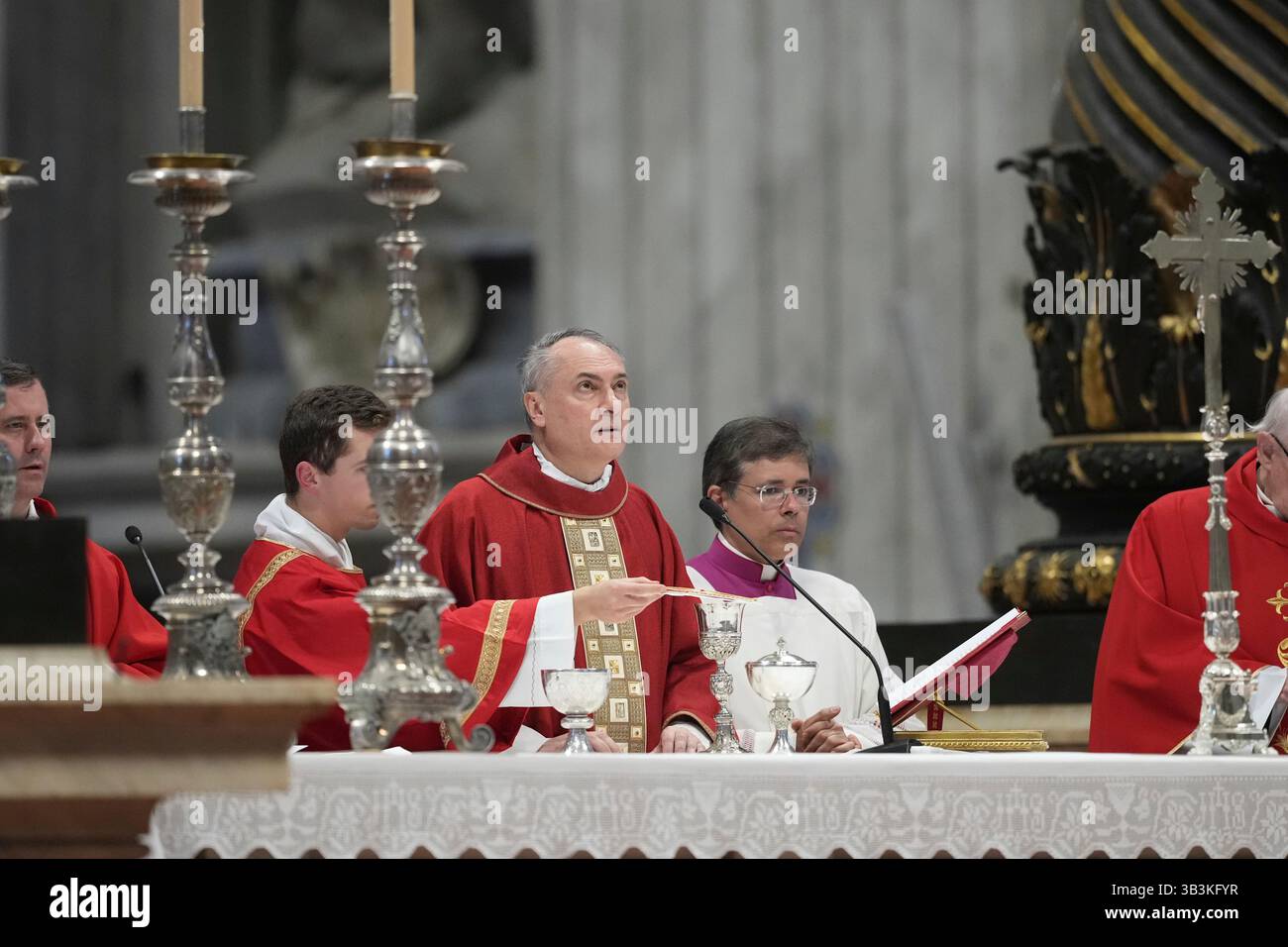 Cardinal Mauro Gambetti celebrates a mass on the fourth of nine days of ...