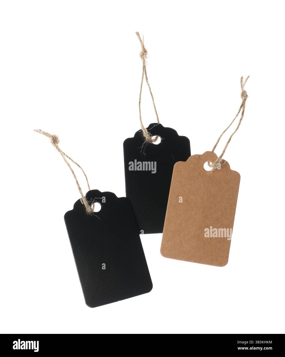 Different blank tags with strings isolated on white Stock Photo - Alamy