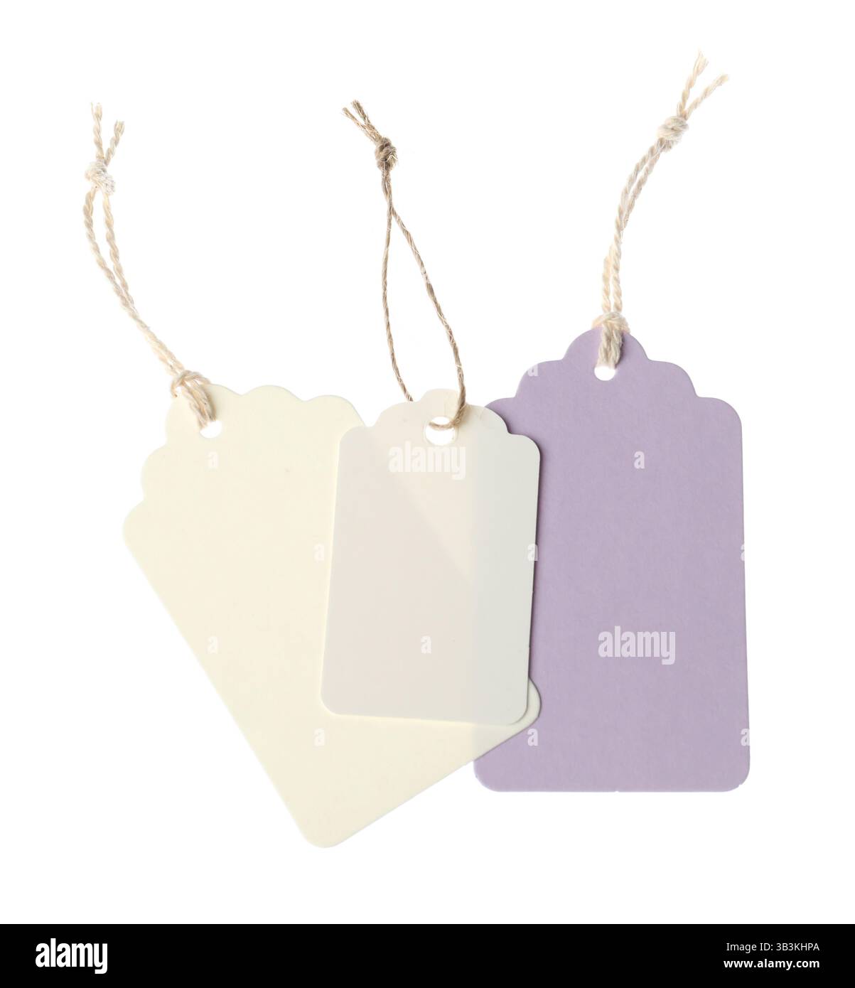 Different blank tags with strings isolated on white Stock Photo - Alamy