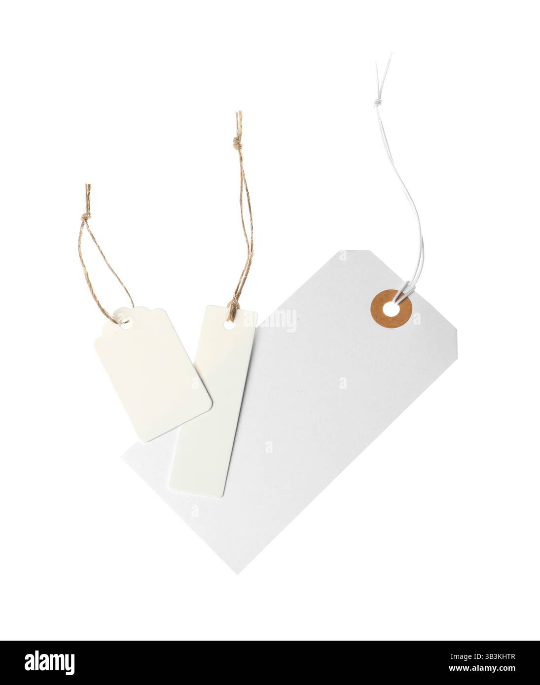 Different blank tags with strings isolated on white Stock Photo - Alamy