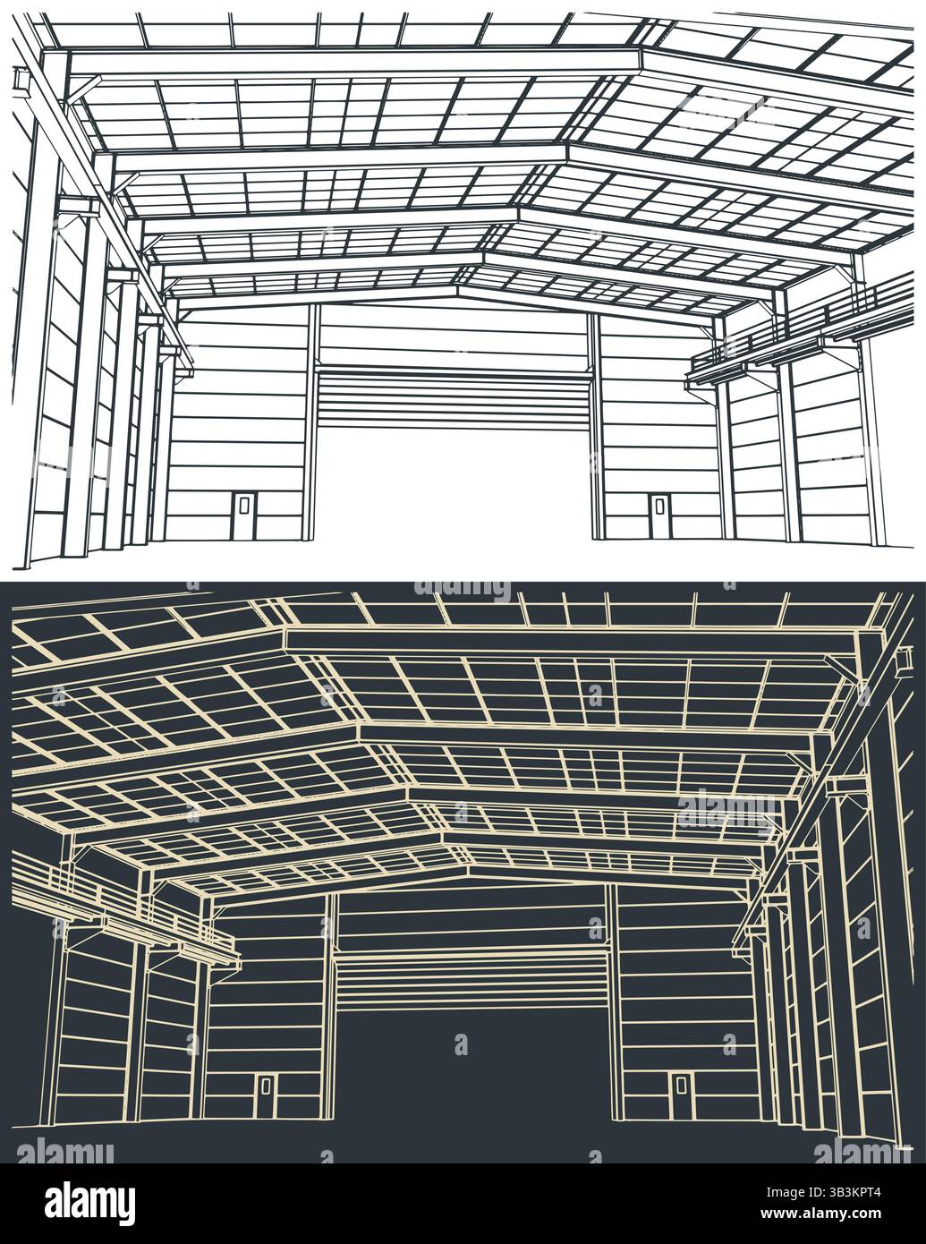 Interior of a large industrial hangar. Production or repair areas ...
