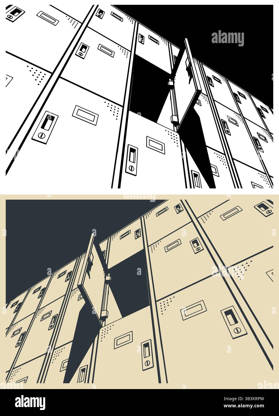 Metal storage lockers close up stylized vector illustrations Stock ...