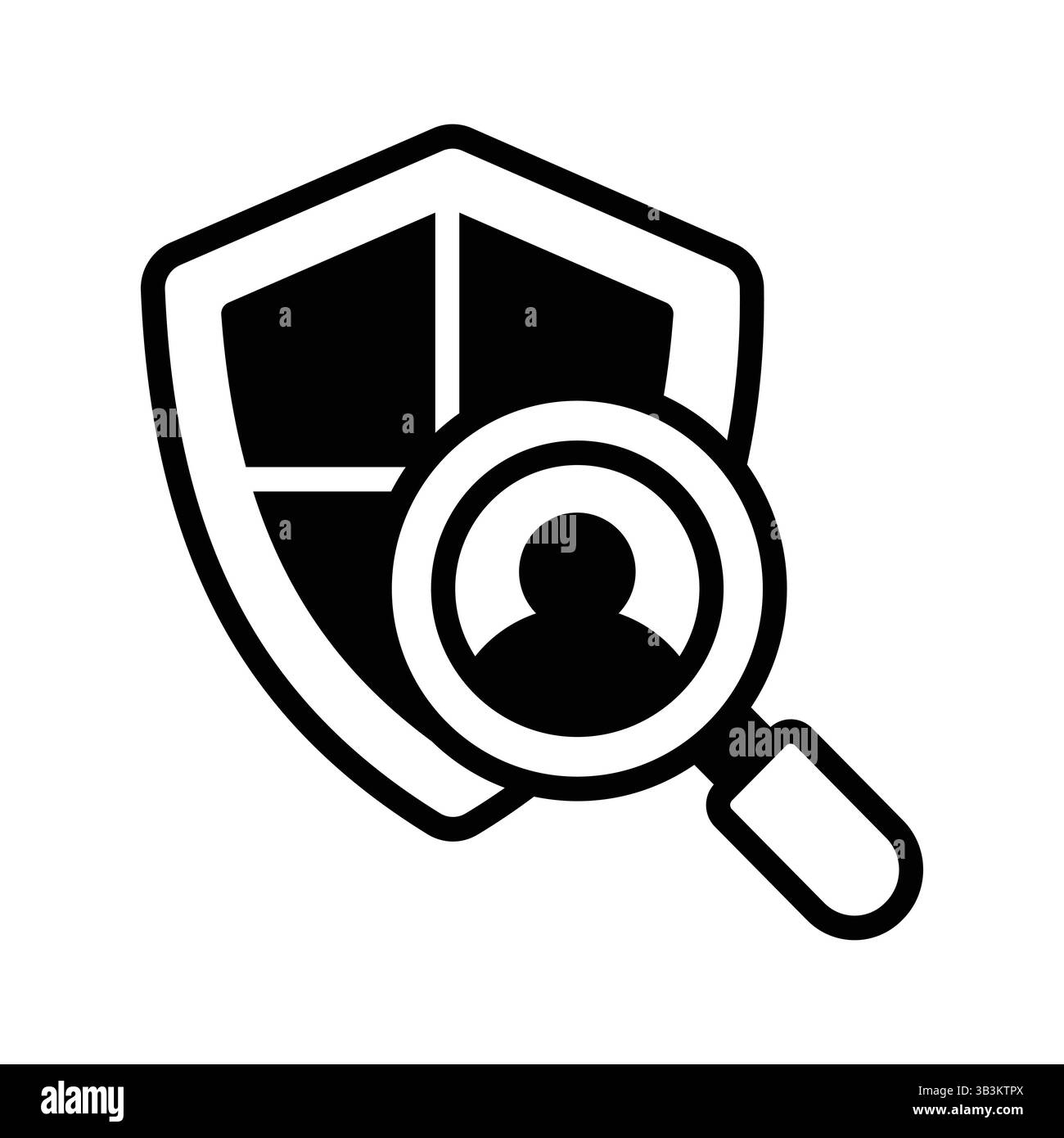 Shield icon with magnifying glass. Vector security icon, safety ...