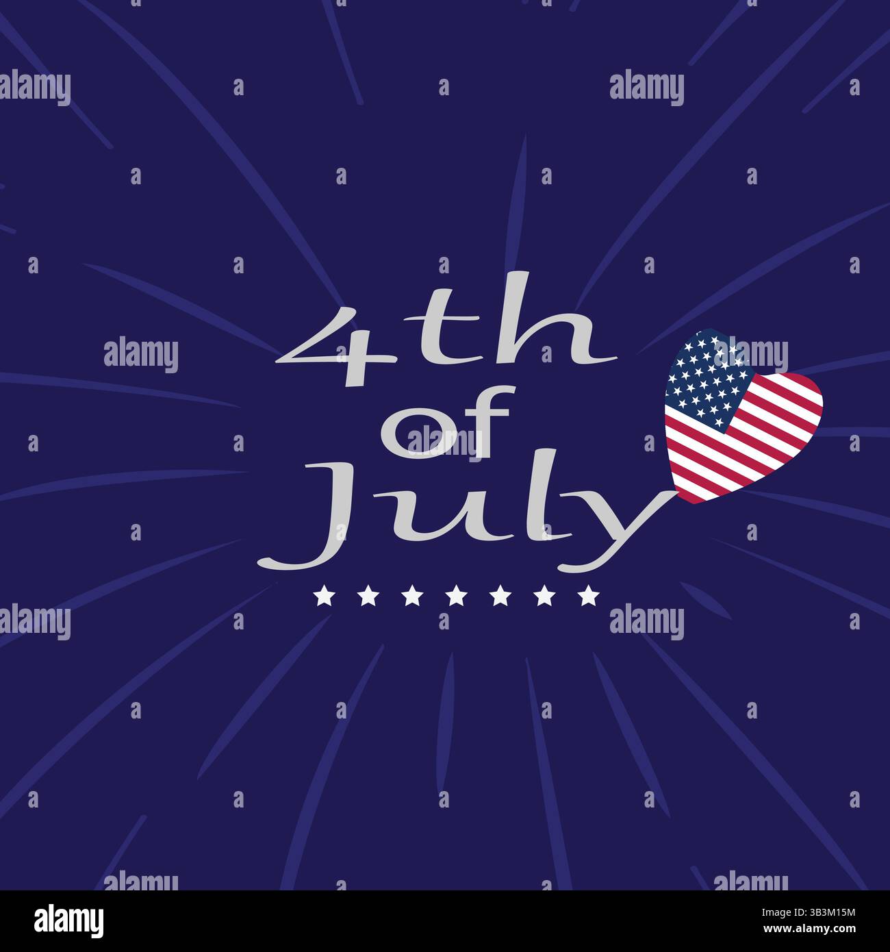 4th of July lettering vector illustration with stars isolated on blue ...