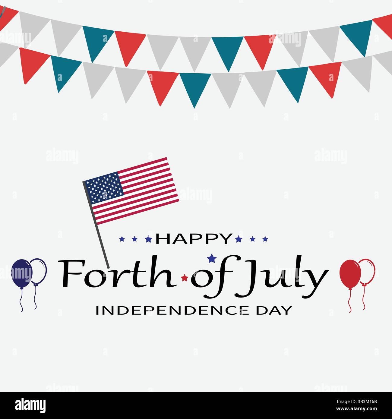 4th of July lettering vector illustration with flag, balloons isolated ...