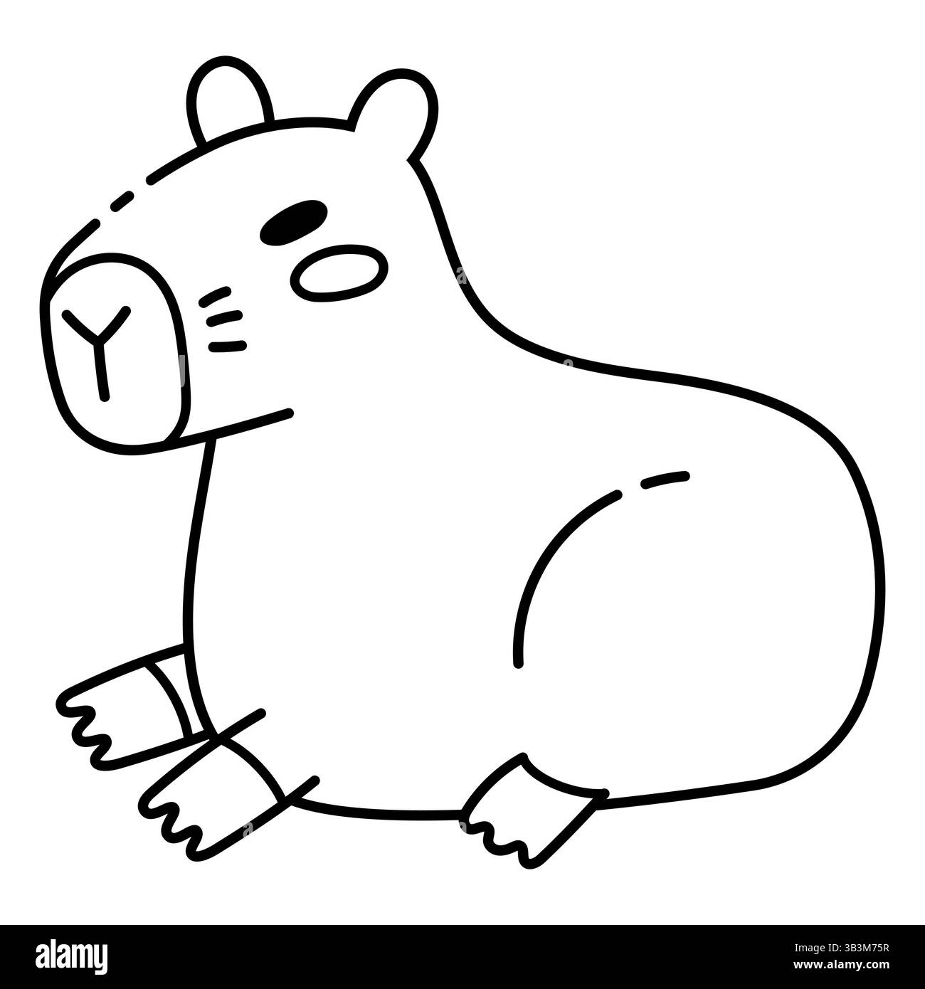 Cute Capybara Lying and Resting Illustration in Doodle Style. Adorable Cartoon Animal Line Art ...