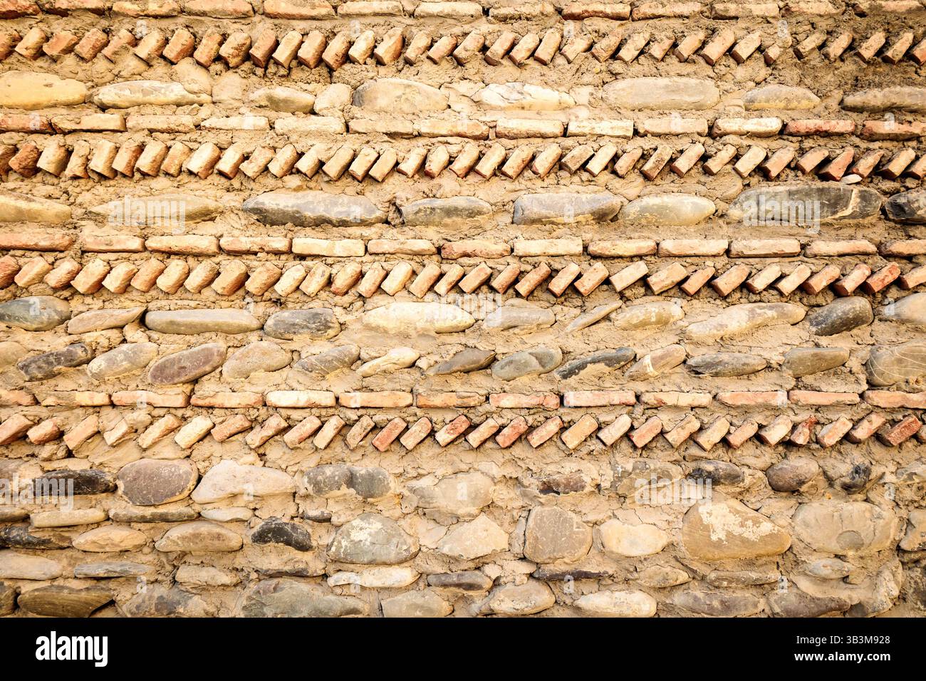 Detailed view of a historic Georgian wall built with stones and bricks ...