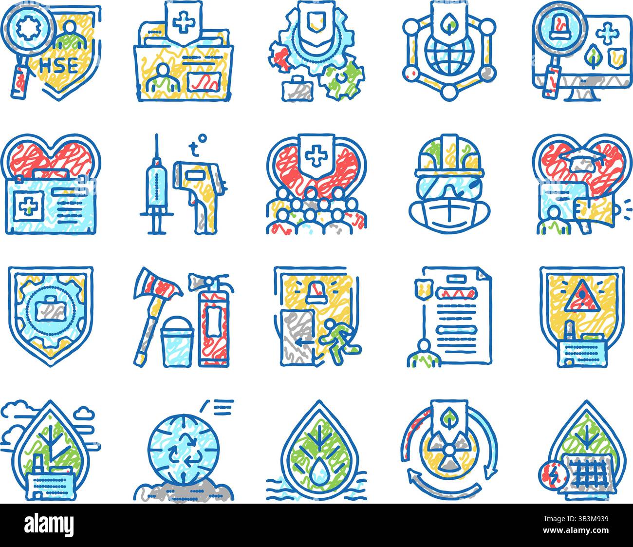 Health Safety Environment Hse Icons hand drawn Stock Vector Image & Art ...