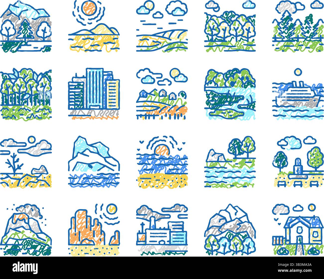 Land Scape Nature set Icons hand drawn Stock Vector Image & Art - Alamy