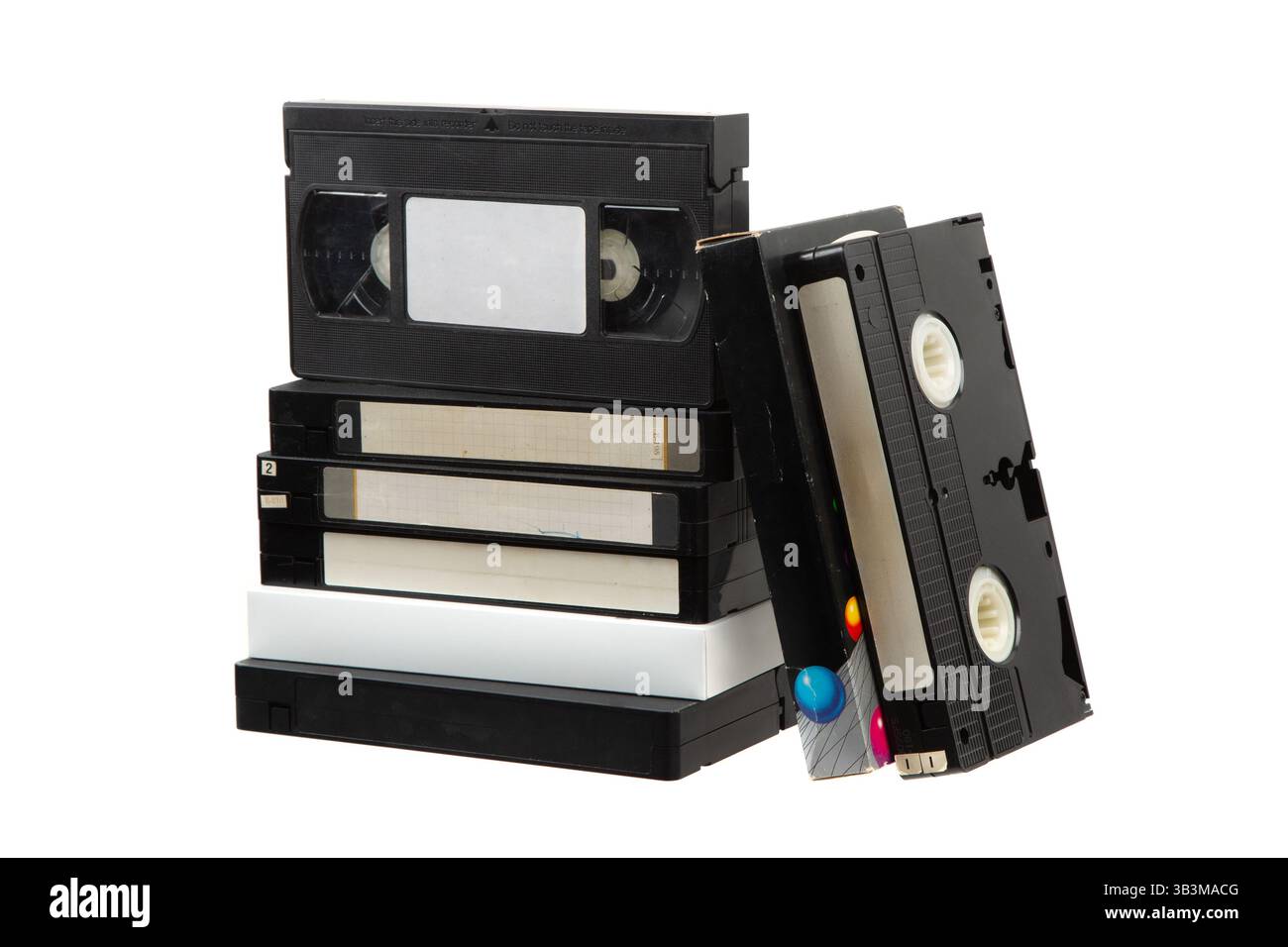 Stack of vintage VHS tapes on white background, retro video cassettes ...
