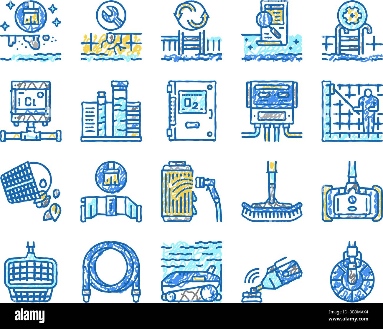 Pool Cleaning Service set Icons hand drawn Stock Vector Image & Art - Alamy