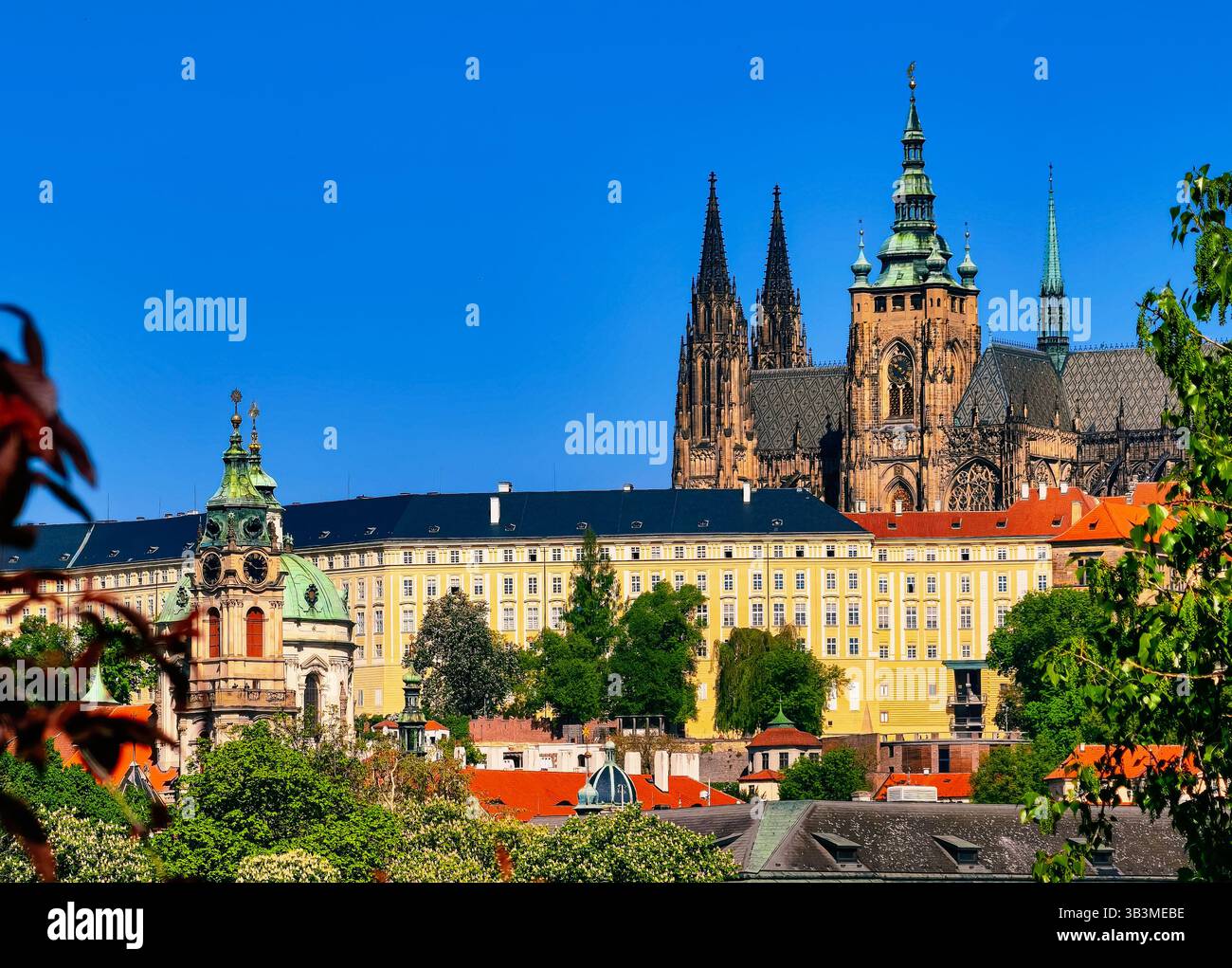 Scenic view of the historic Prague Castle under a clear blue sky in ...