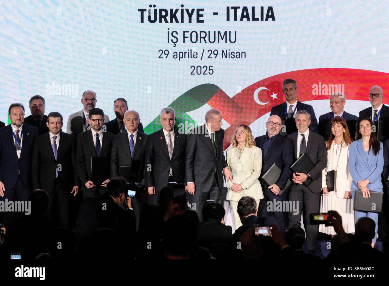Turkish President Recep Tayyip Erdogan, 6th from right, and Italian ...