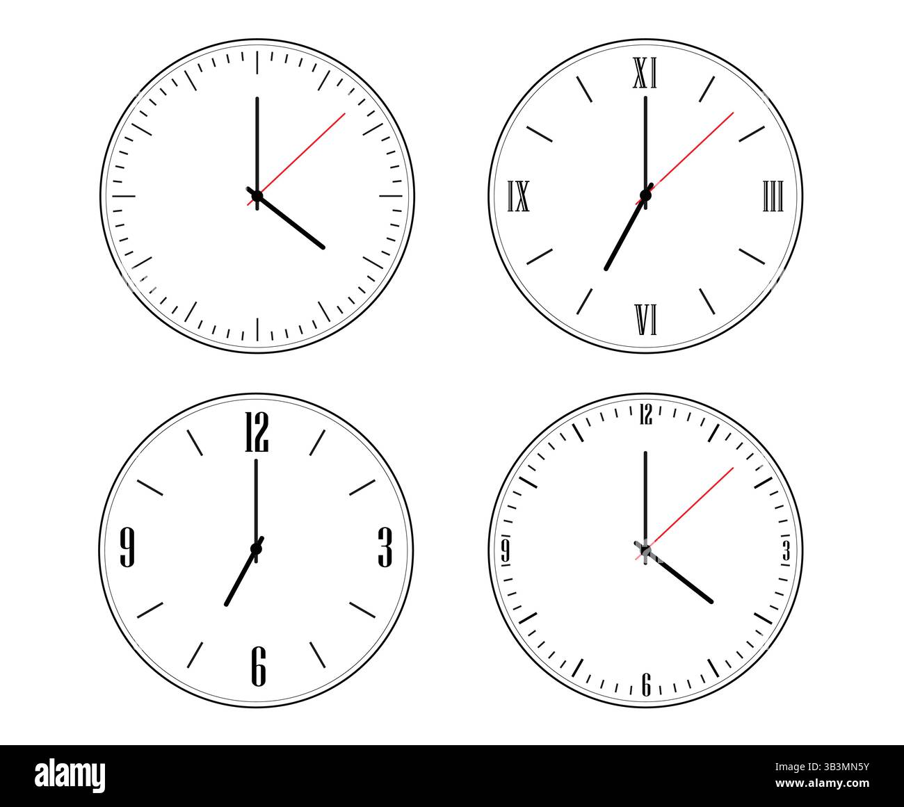 Various Clock Faces Displaying Different Times and Styles, Each With ...