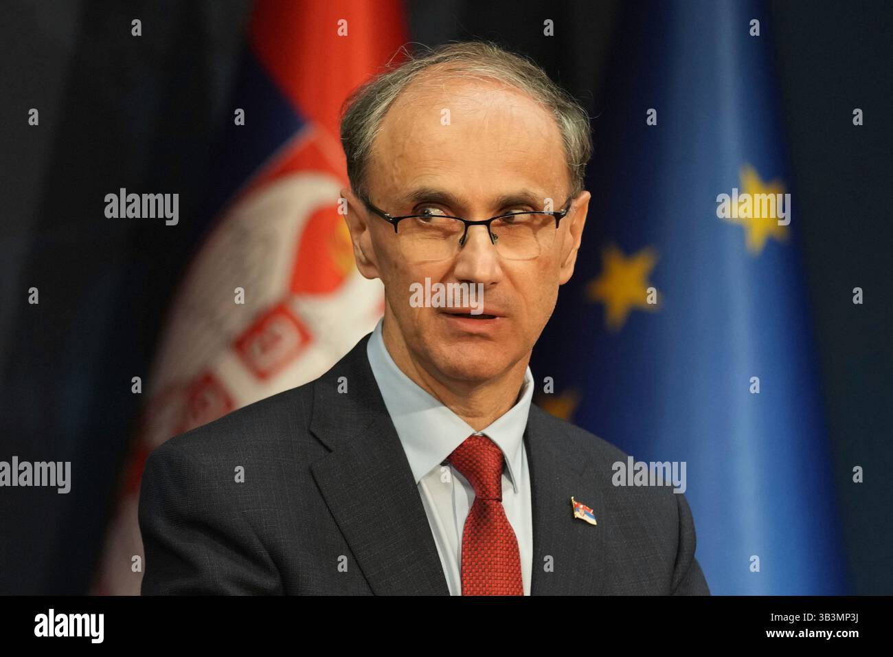 Serbia's Prime Minister Djuro Macut speaks during a press conference ...