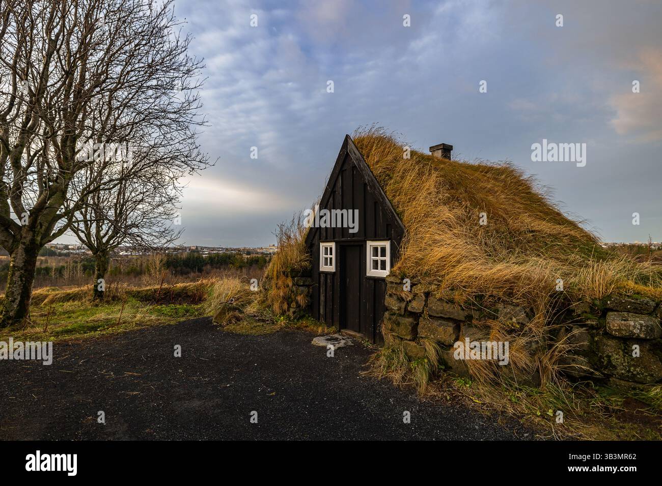 Old traditional Icelandic turf house with grass roof, Iceland Stock ...