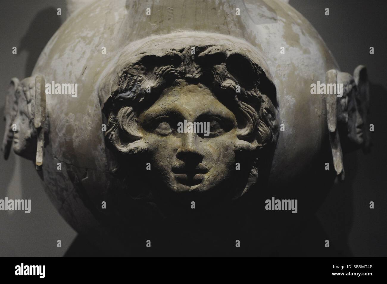 Askos, 320-300 BC. Detail of the central part of the vessel, with three ...