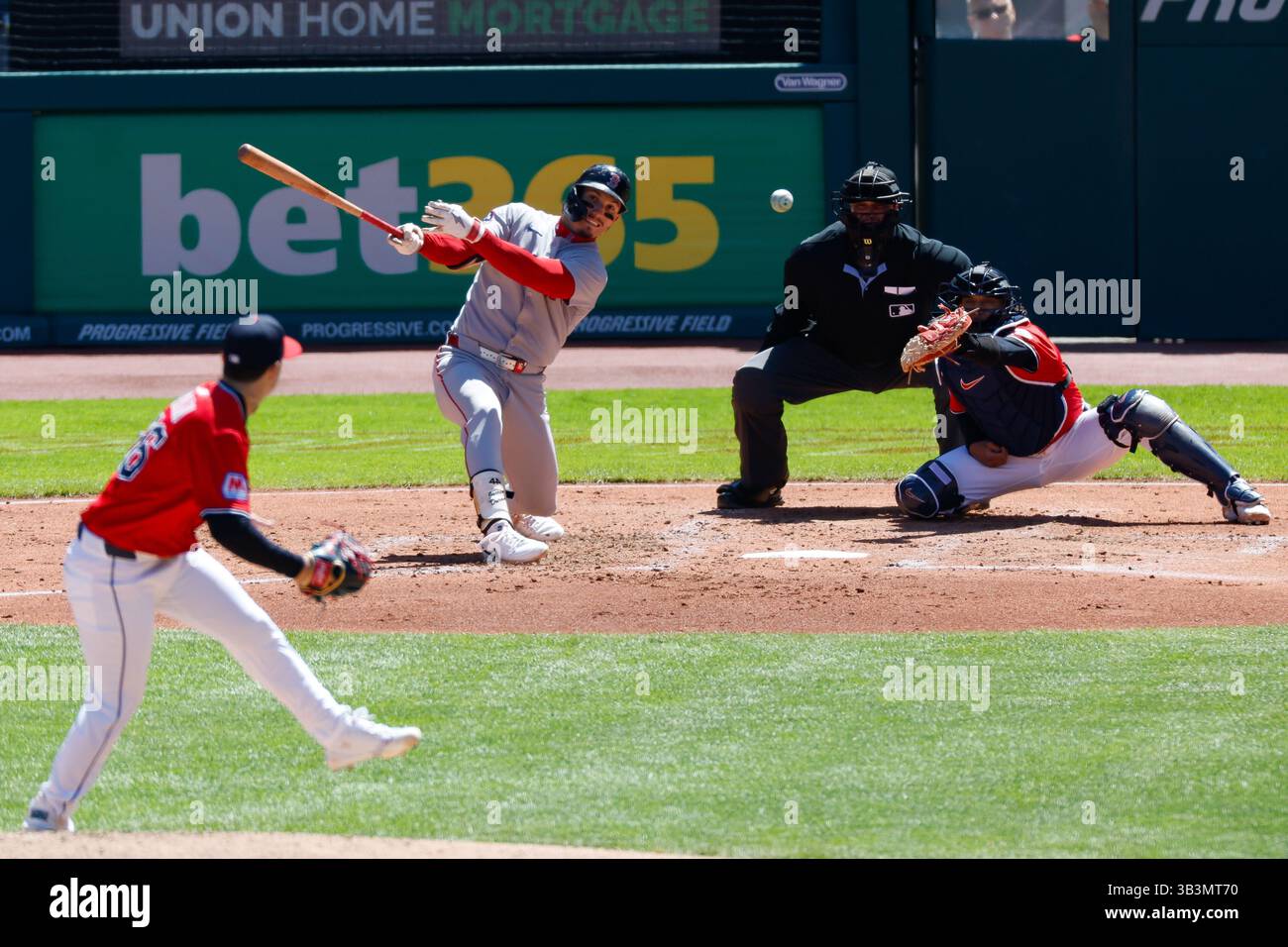 Cleveland, Ohio, USA. 27th Apr, 2025. Boston Red Sox outfielder Jarren ...