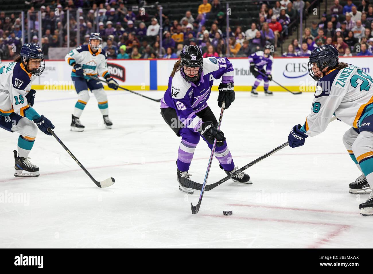 April 27th, 2025: Minnesota Frost forward Kelly Pannek (12) handles the ...
