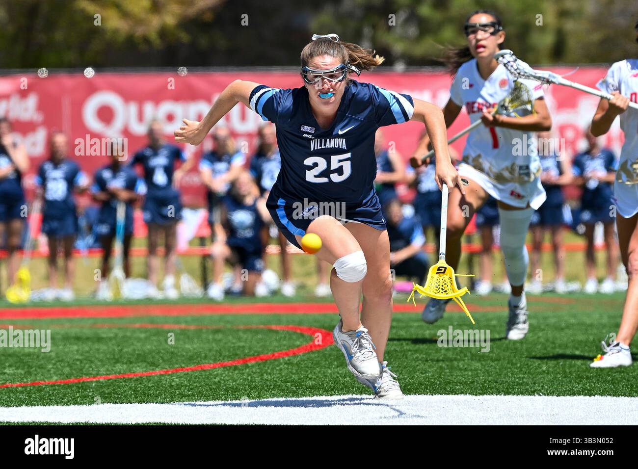 Denver, CO, USA. 26th Apr, 2025. Villanova defensive player, Maddy ...