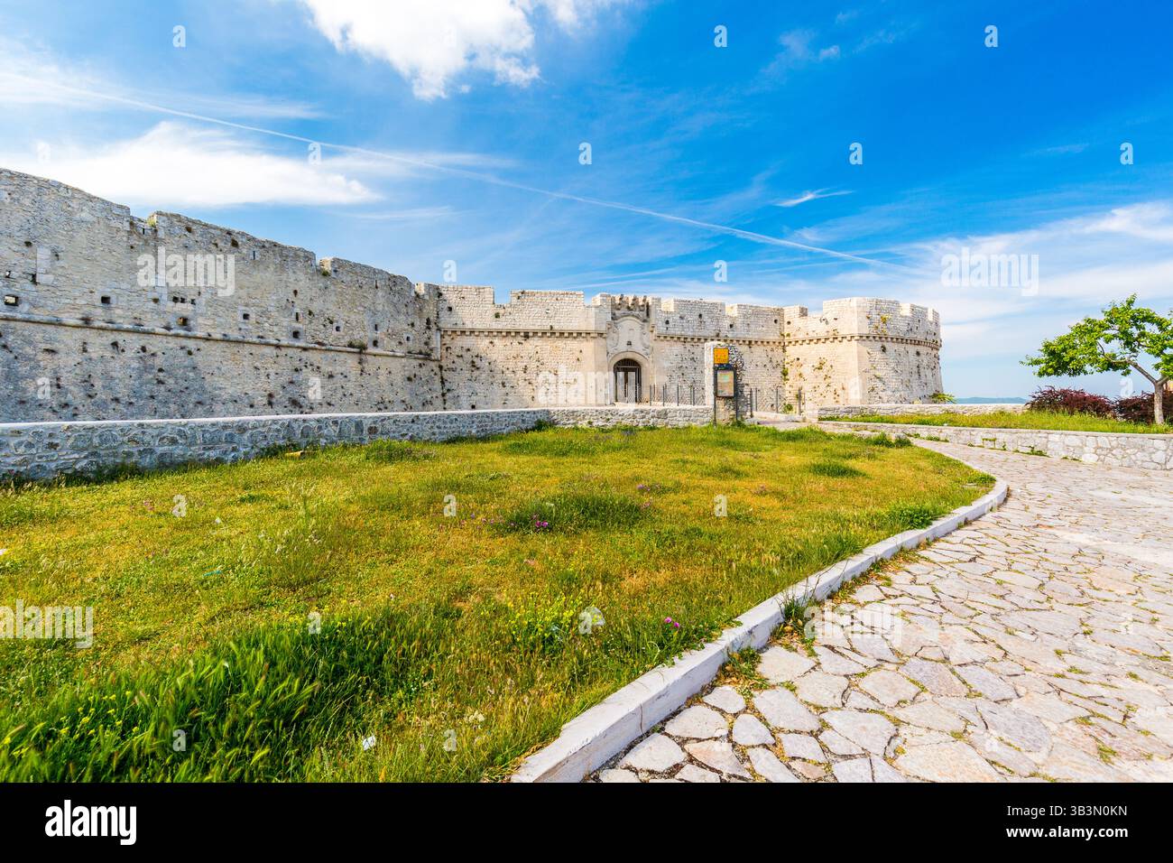 View castle in Monte Sant'Angelo town, old village, in Apulia region ...
