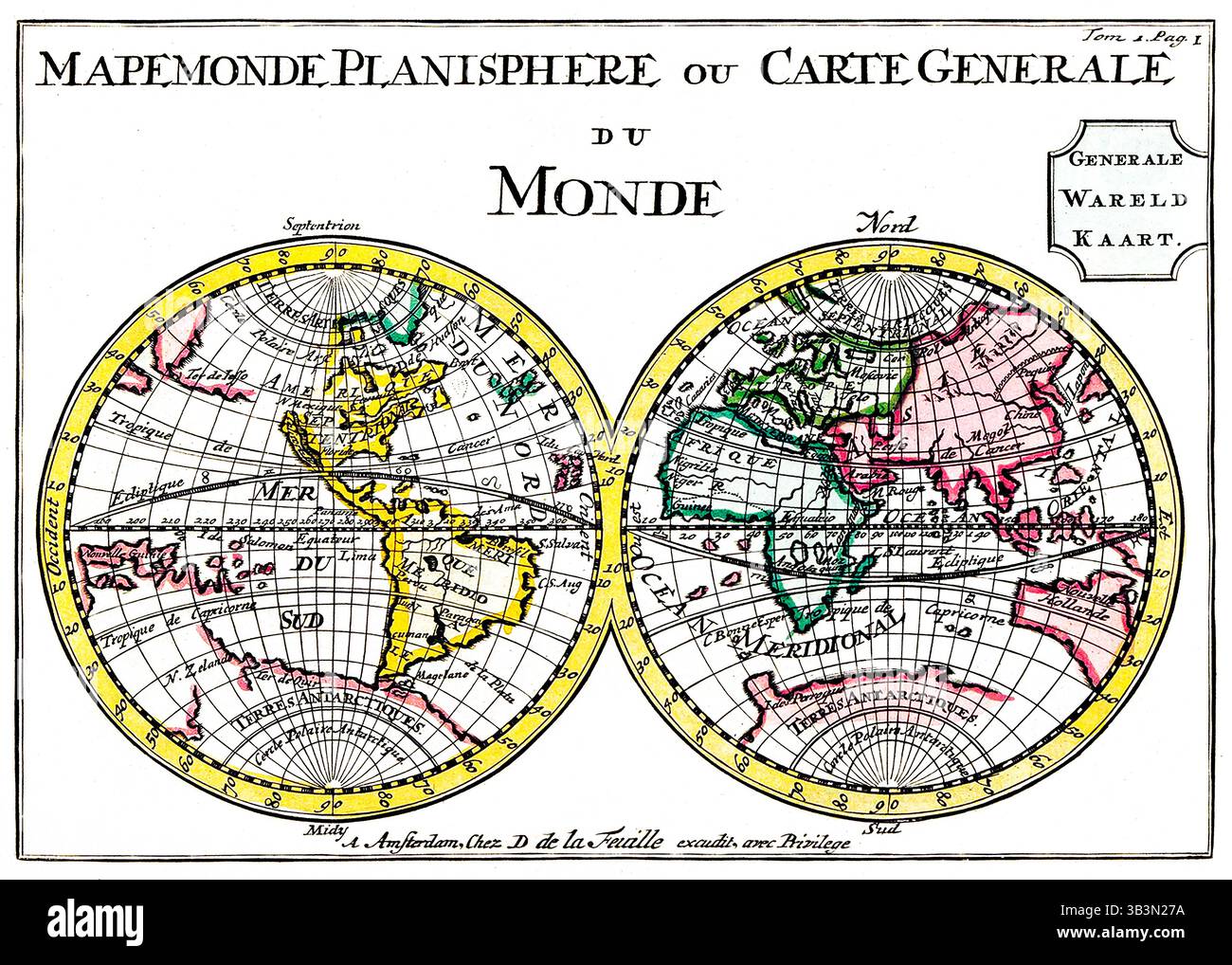 World Map (Mapemonde) 1735 by Daniel de L’Isle de la Feuille – Antique ...
