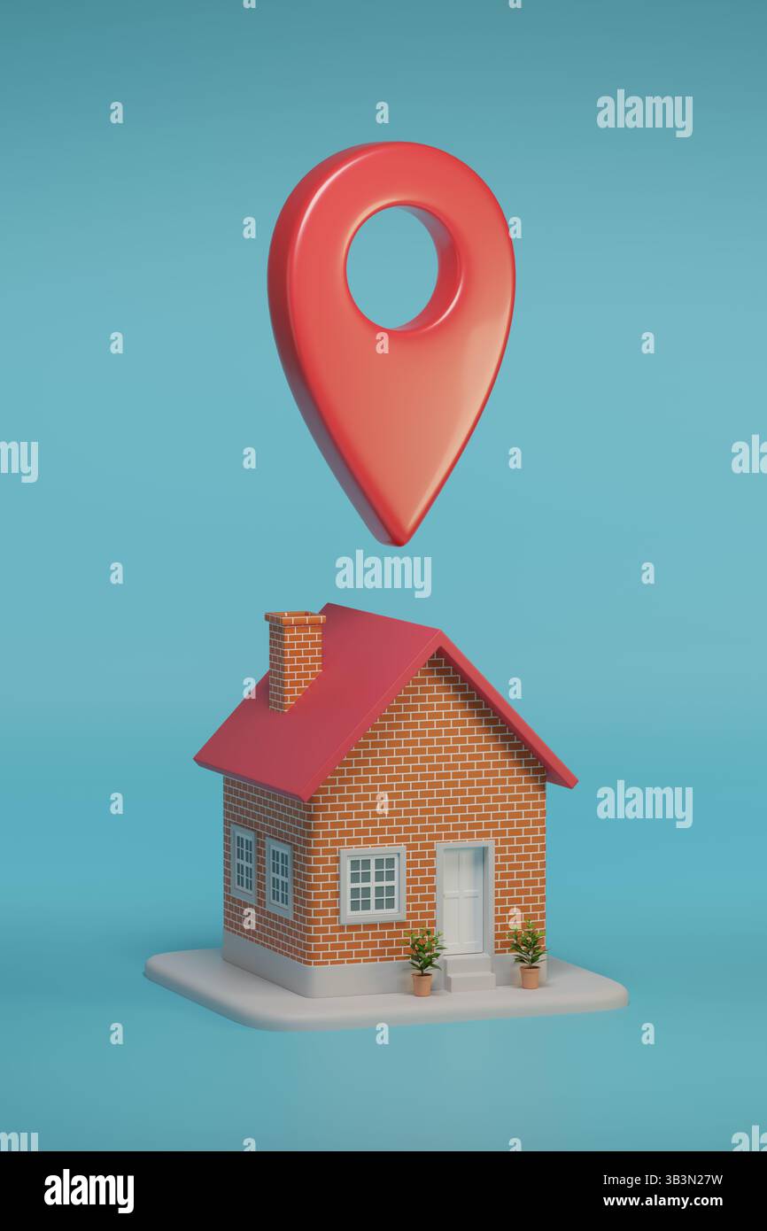 House with a pointer. Real estate concept. 3d illustration Stock Photo ...