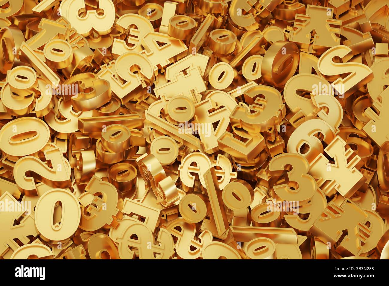 Many numbers and currency symbols. 3d illustration Stock Photo - Alamy