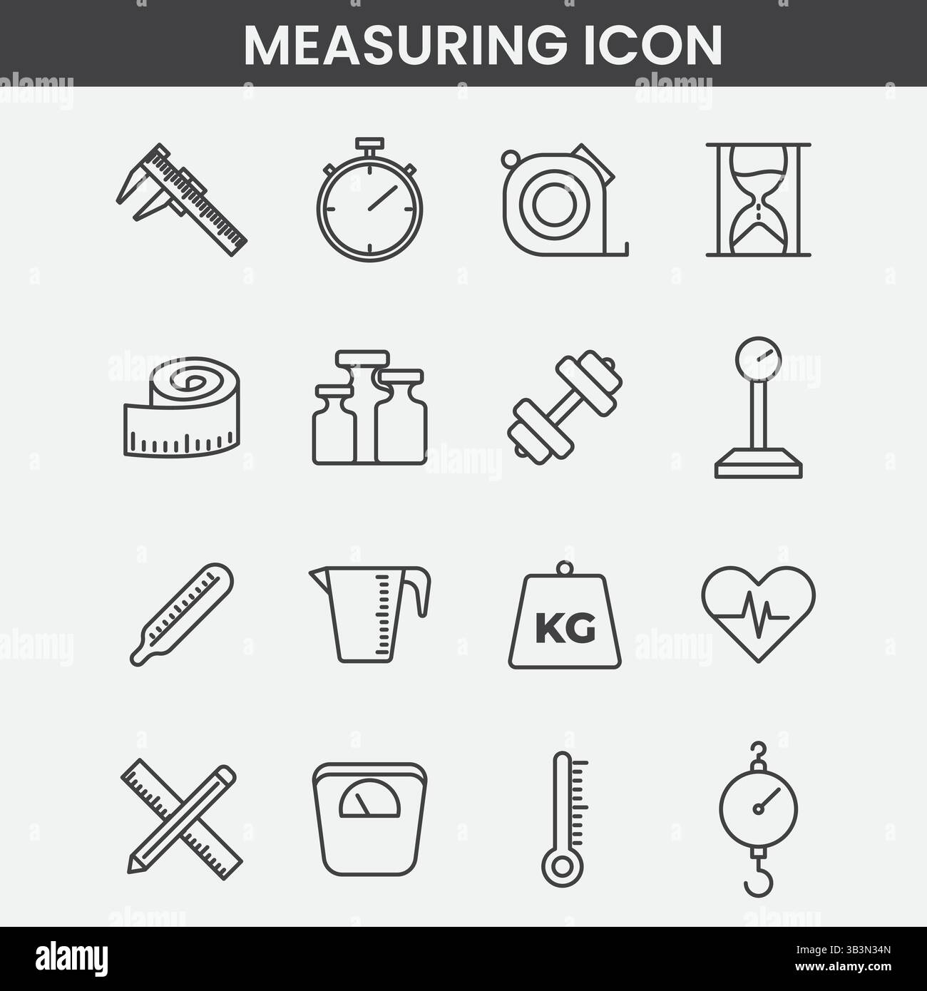 Minimalist Measuring Icon Set with Calipers, Stopwatch, Ruler, Scale ...