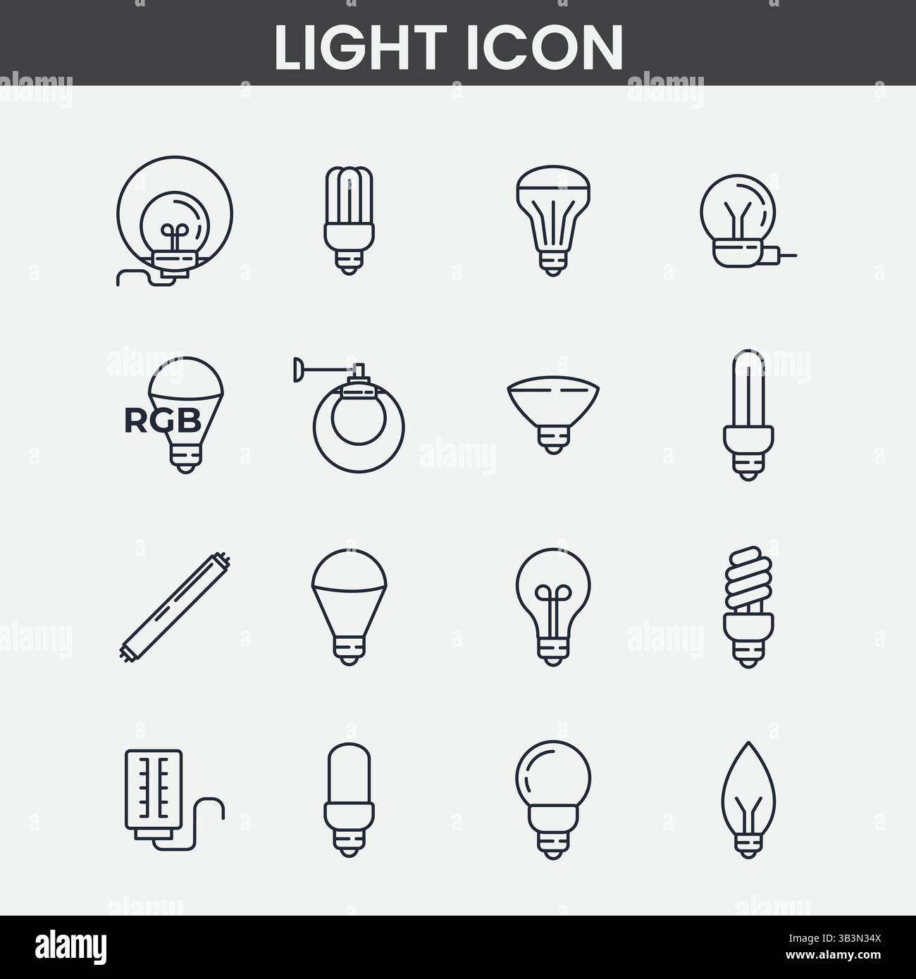 Minimalist Light Bulb Icon Set with LED, Incandescent, Fluorescent, and ...