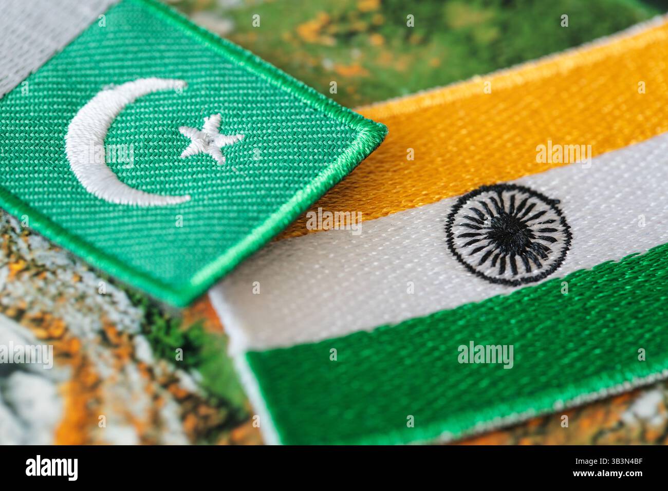 India and Pakistan. Indian and Pakistani flags. Concept. common border ...