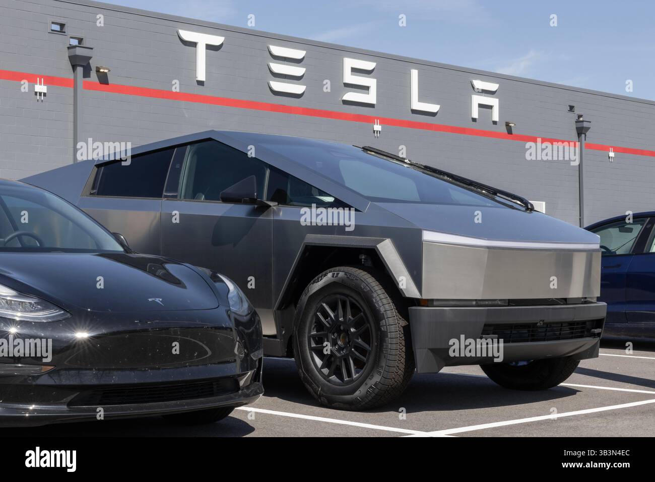 Indianapolis - April 27, 2025: Tesla Cybertruck display at a dealership ...