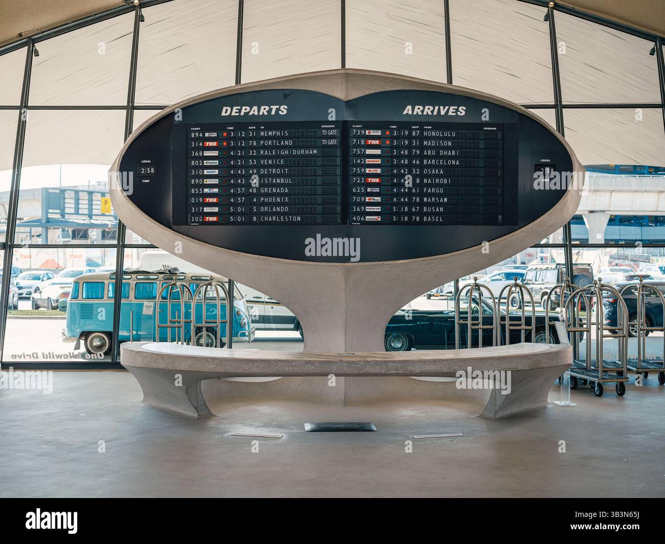 Editorial image of the vintage split-flap departures and arrivals board ...