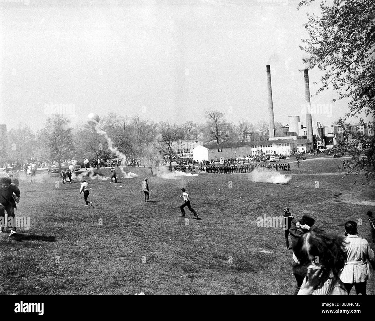 FILE - A general view shows tear gas and students during an anti ...