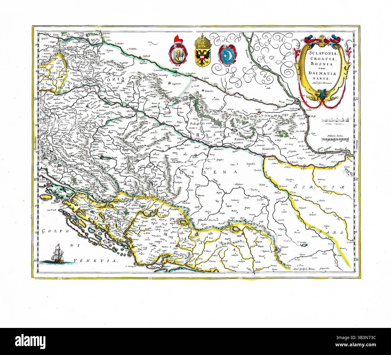 Map of Slavonia, Croatia, Bosnia, and Dalmatia – Antique 17th Century ...